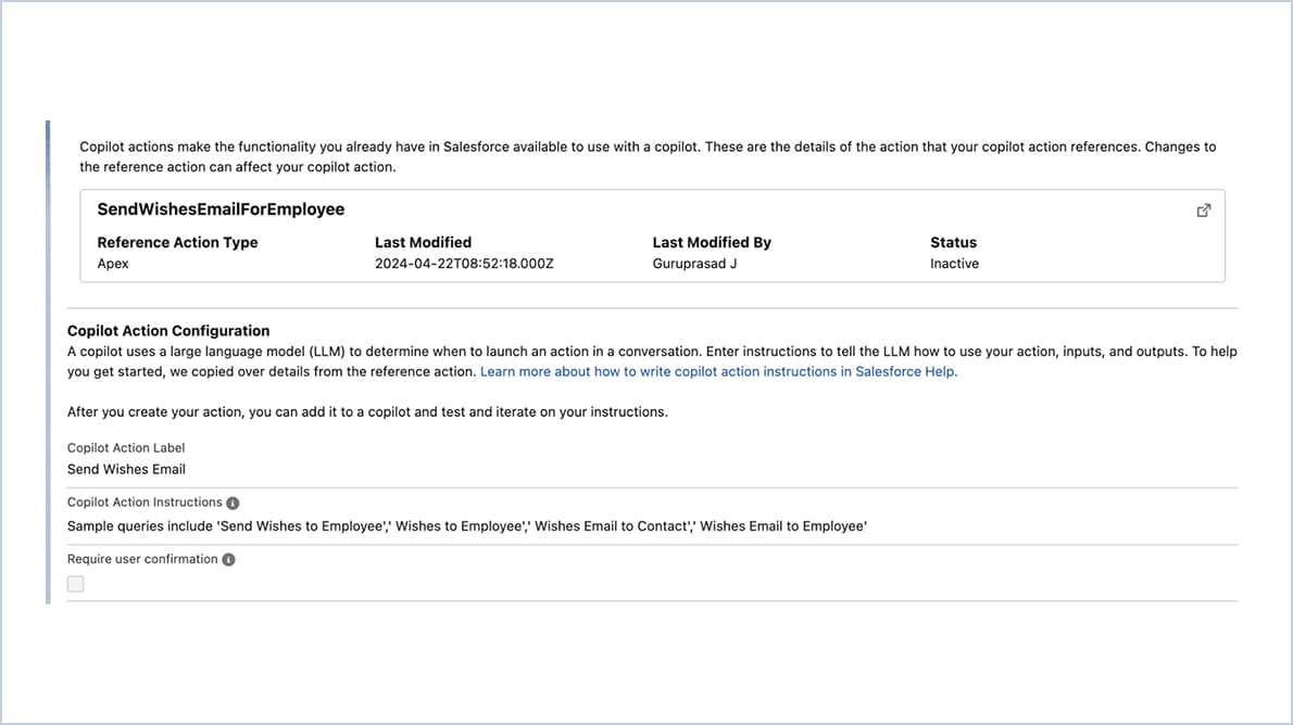 Custom Apex Action on Einstein Copilot in Salesforce